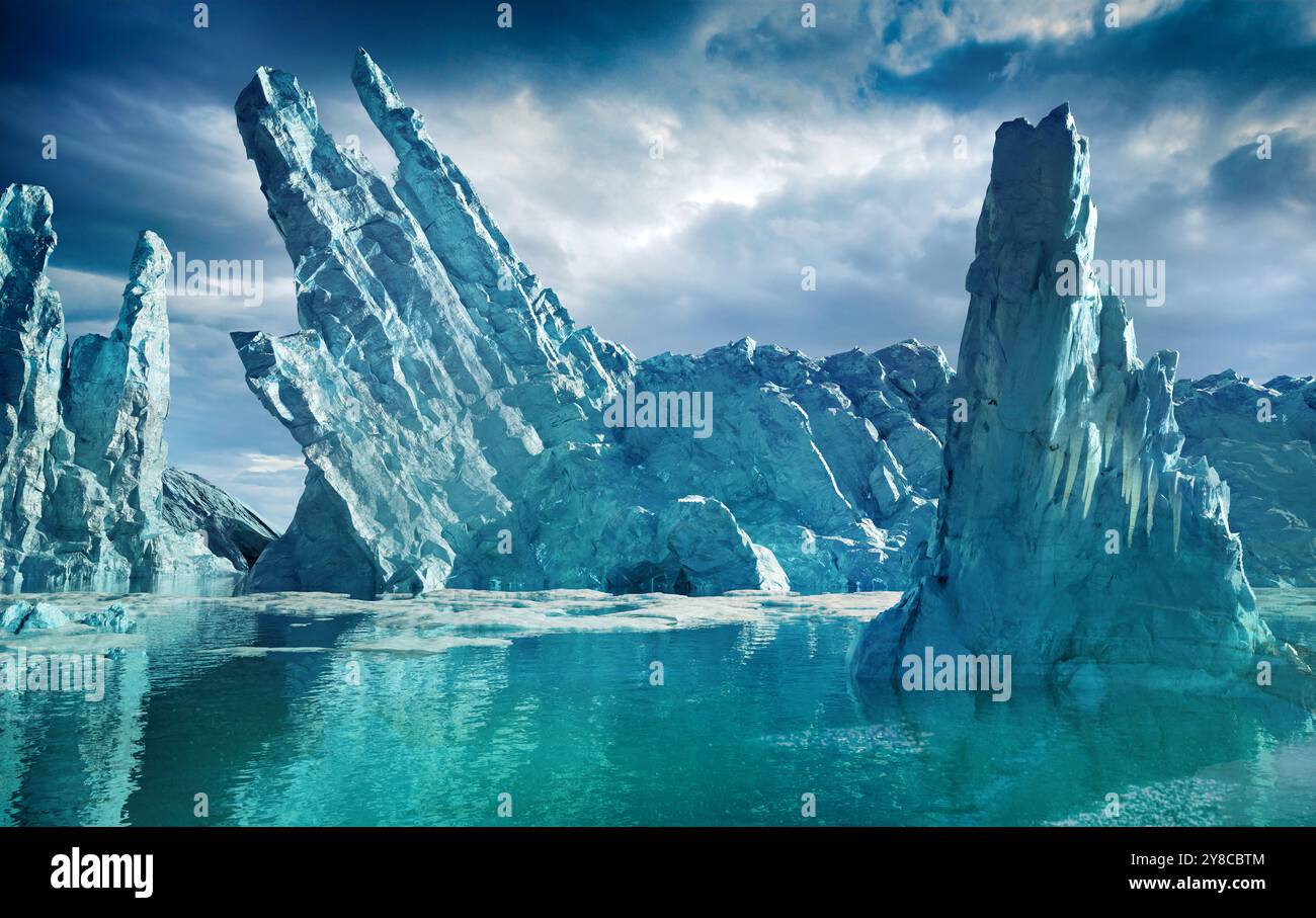 Iceberg floating in ocean illustration Stock Photo - Alamy