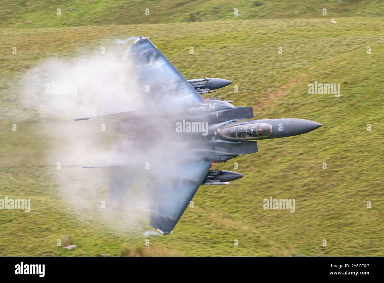 USAF F-15 practicing low level sortie through the Mach Loop, Dolgellau ...