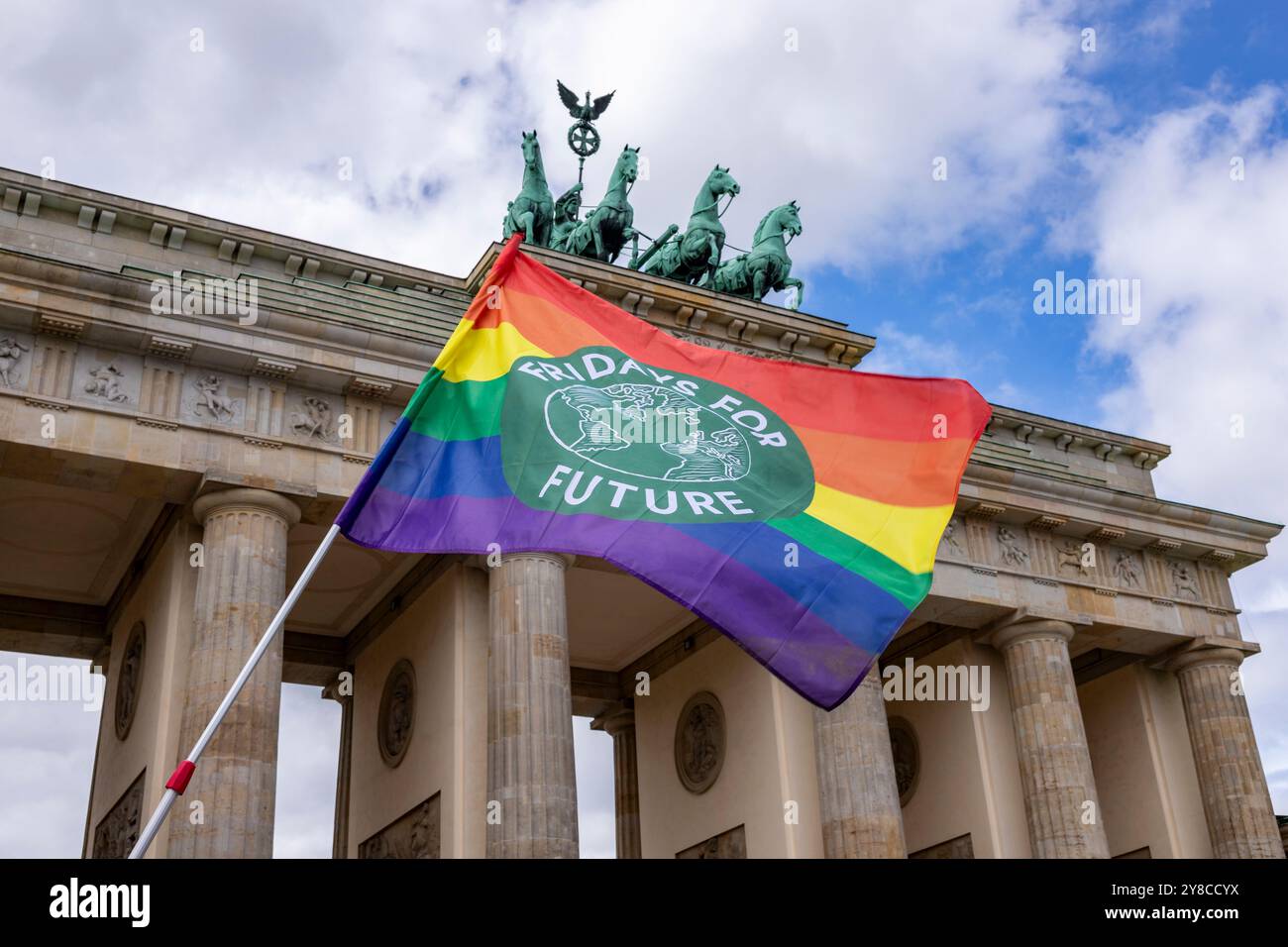 Berlin, Germany 5-31-2024 Rainbow flag of the Fridays For Future ...