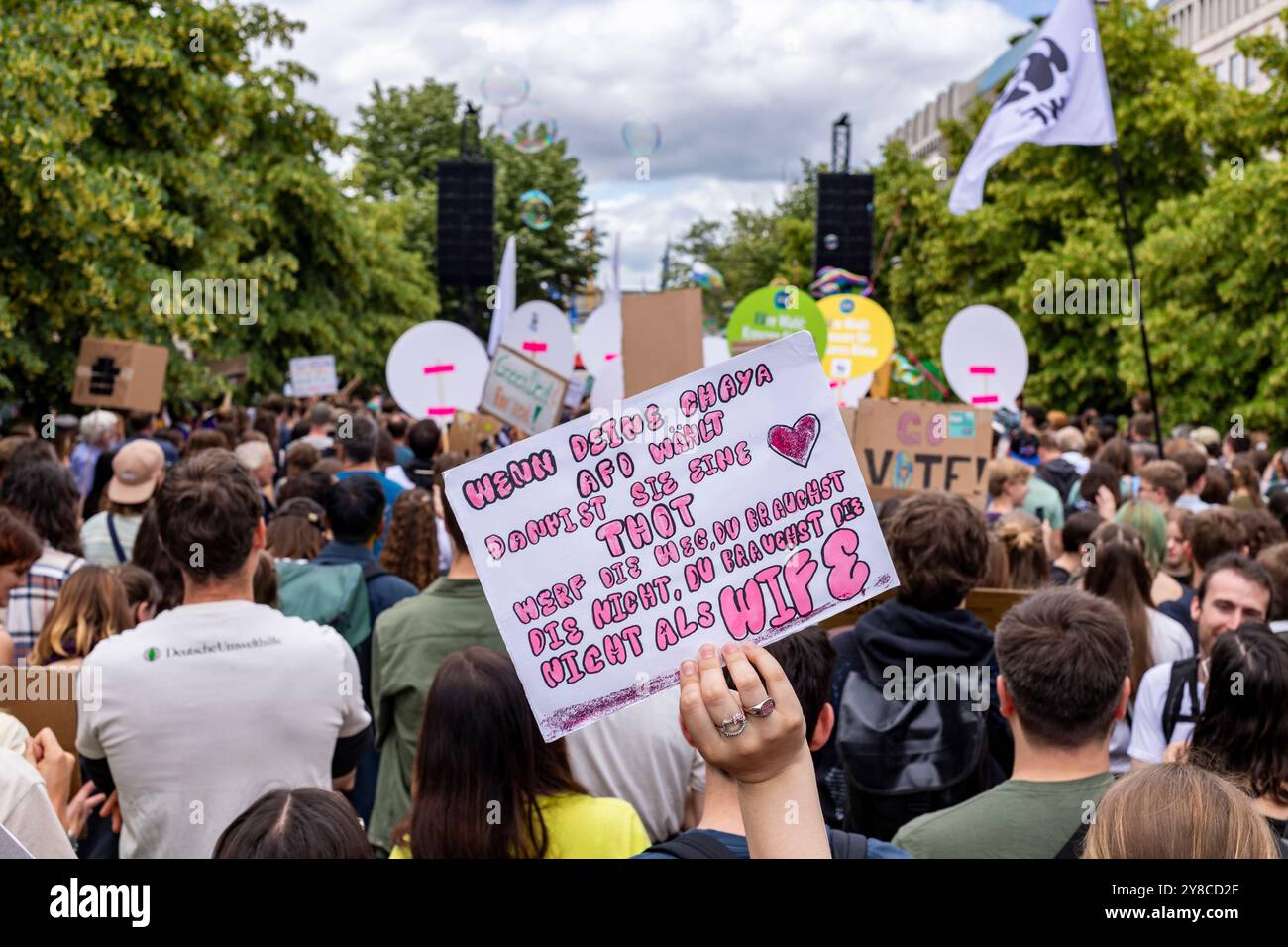 Berlin, Germany 31-5-2024 Activist shows self-made sign opposing the ...