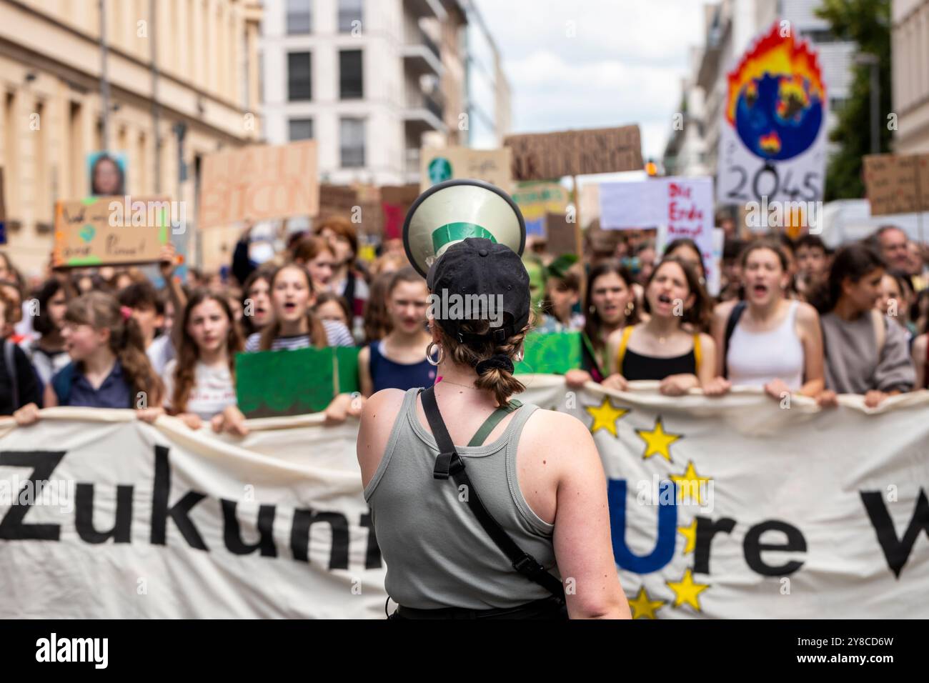 Berlin, Germany 31-5-2024 Organizer With Megaphone Chanting. Crowd at ...