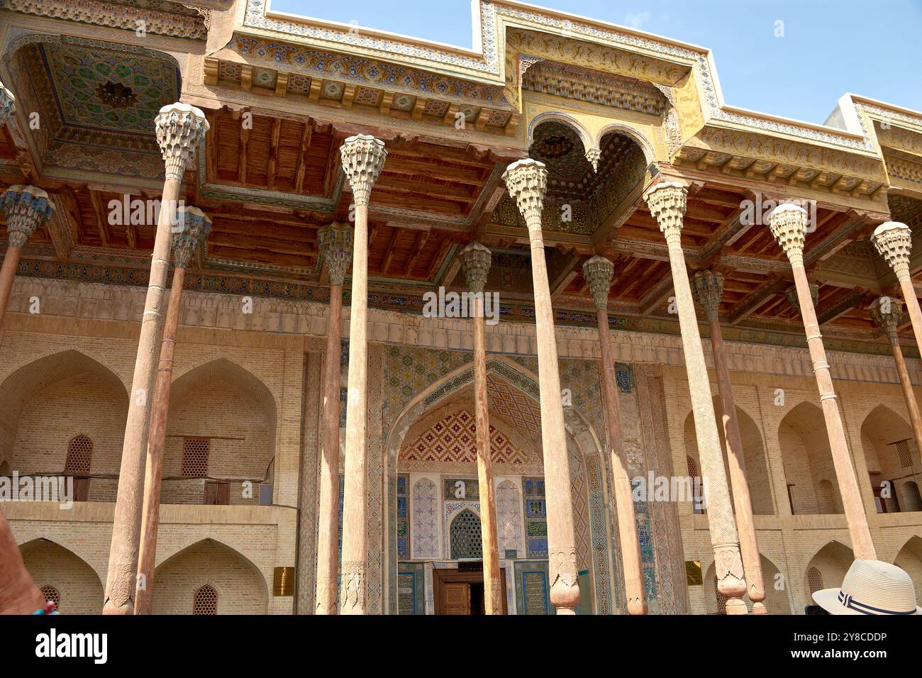 The ancient mosque with intricately carved wooden columns in Bukhara ...