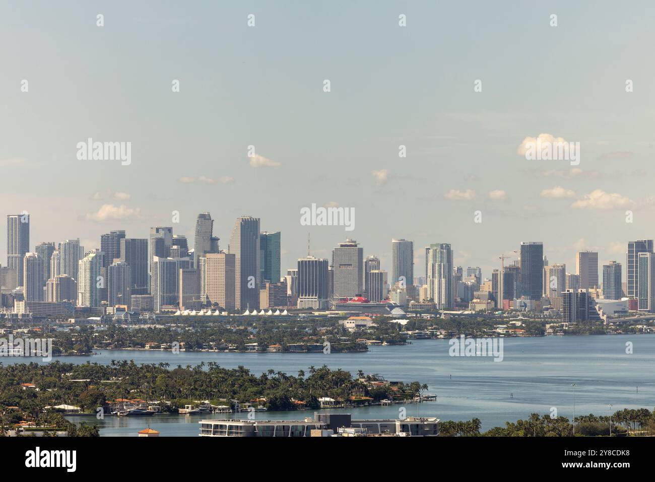 Panoramic view of the Miami Skyline seen from a high-rise building in ...