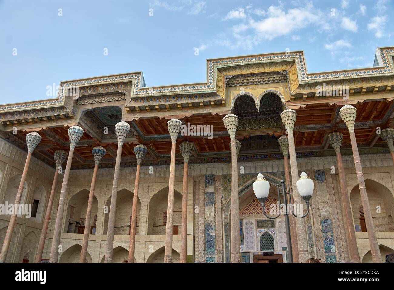 The ancient mosque with intricately carved wooden columns in Bukhara ...