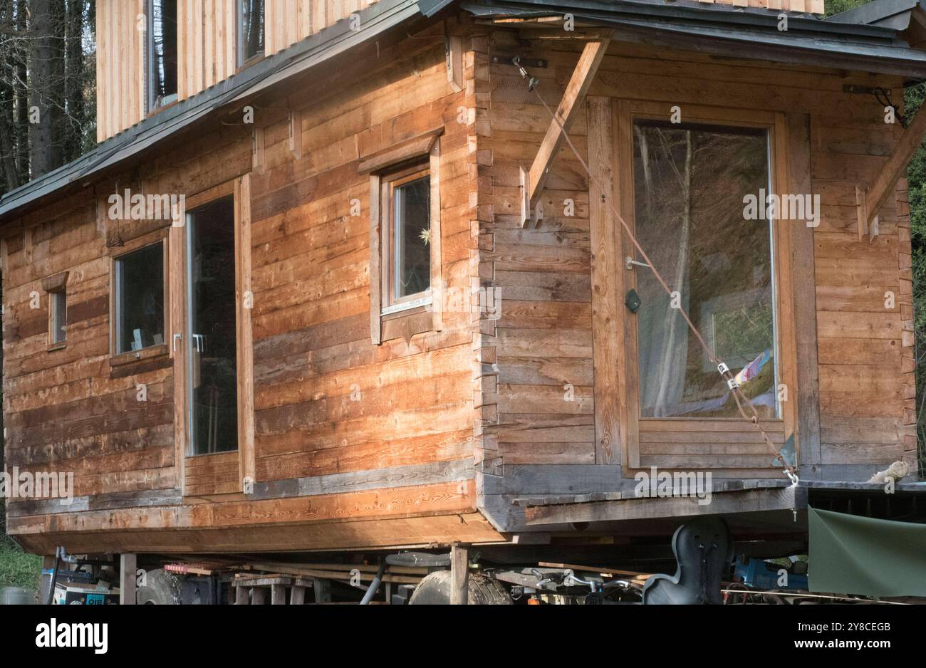 modern wooden house with light wood color on an autumn day House build ...