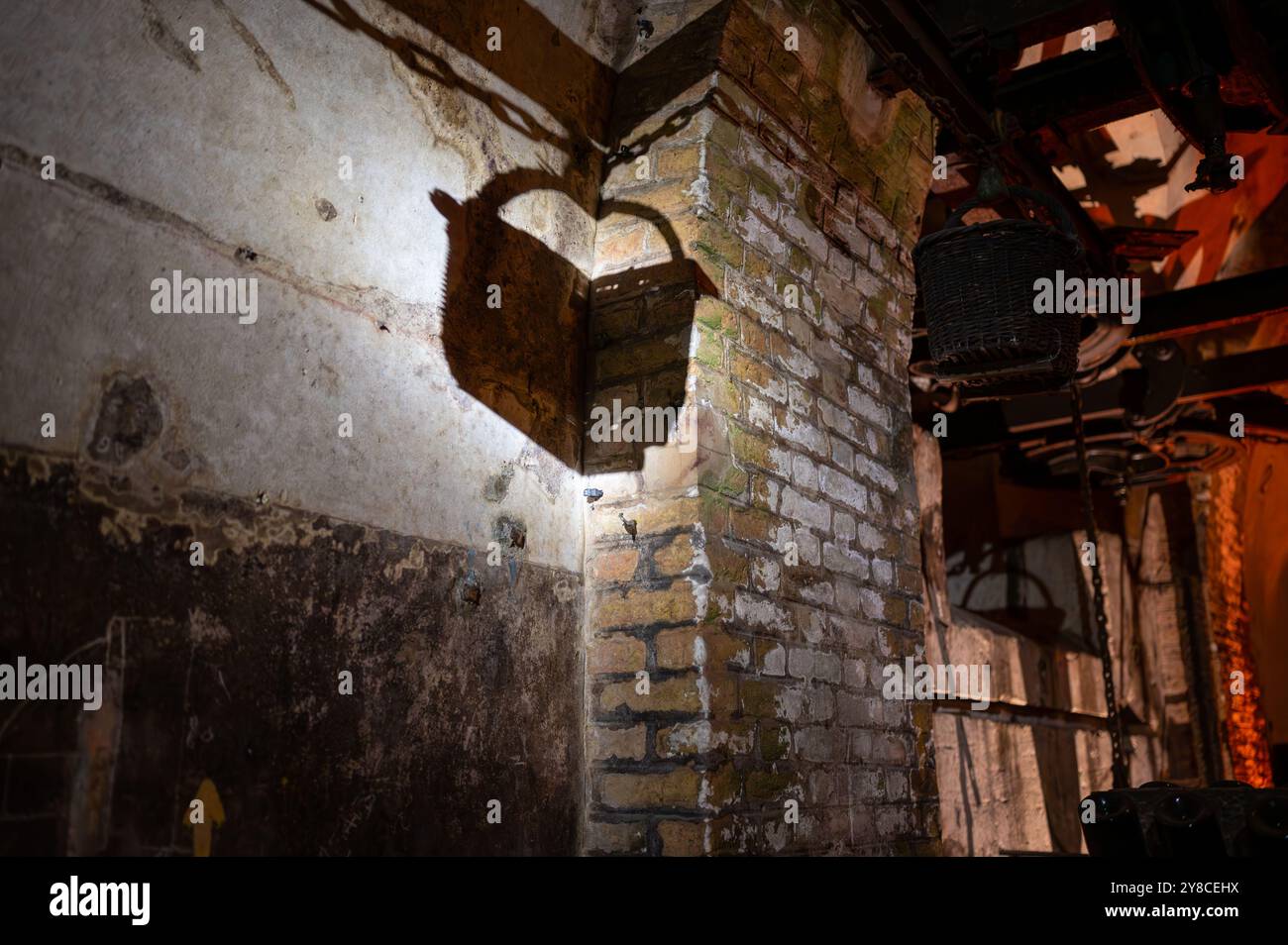 Visit of deep and long underground caves with dusty bottles on racks ...