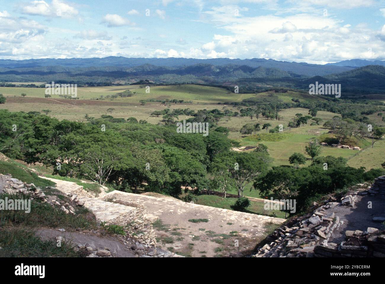 View of the Ocosingo valley from the top of the Tonina acropolis ...