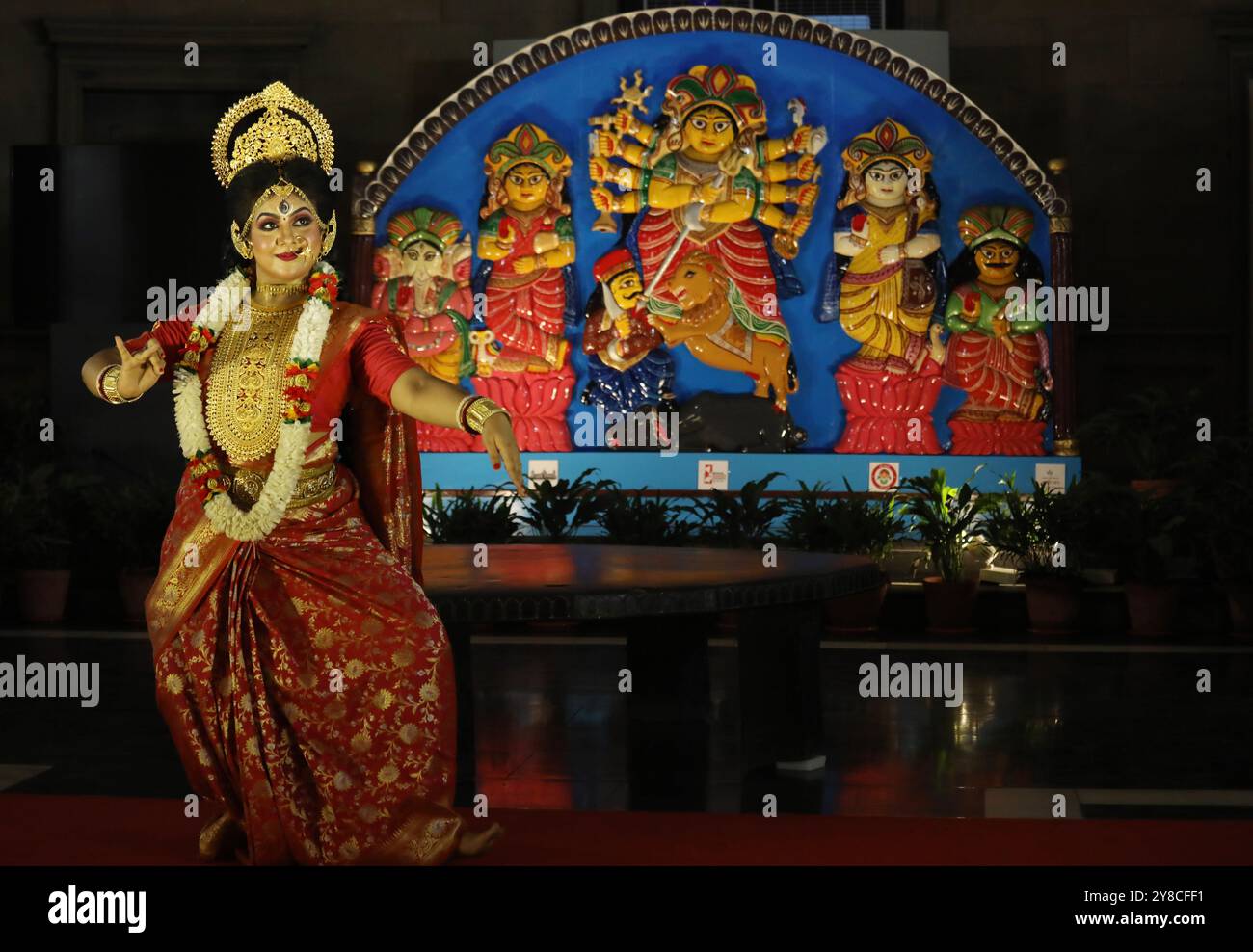 A dancer performs the ''Durgotsab'' dance dressed as goddess Durga ...