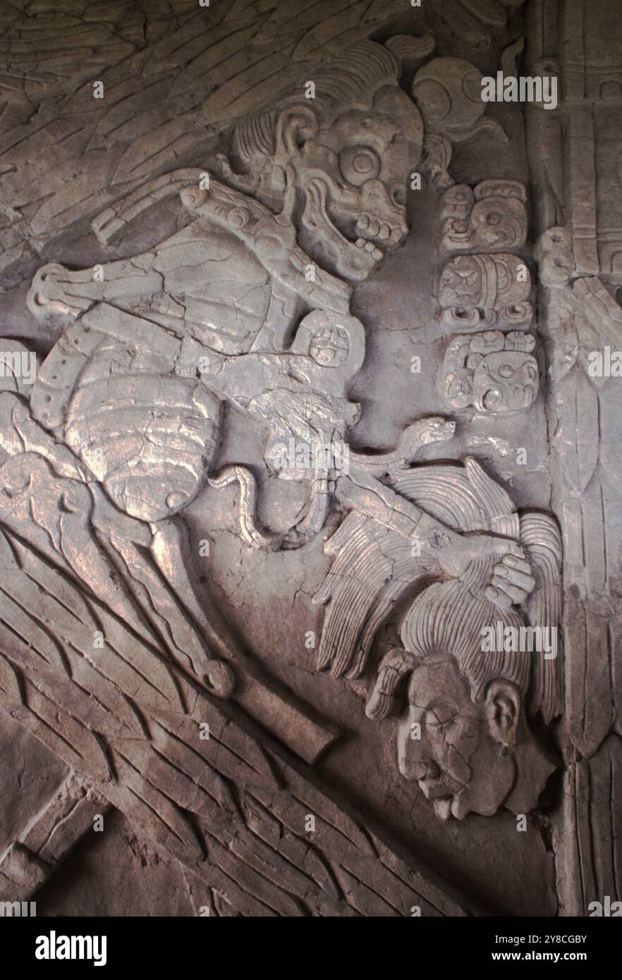 Skeletal death god carrying severed head of a lord of Palenque in one ...