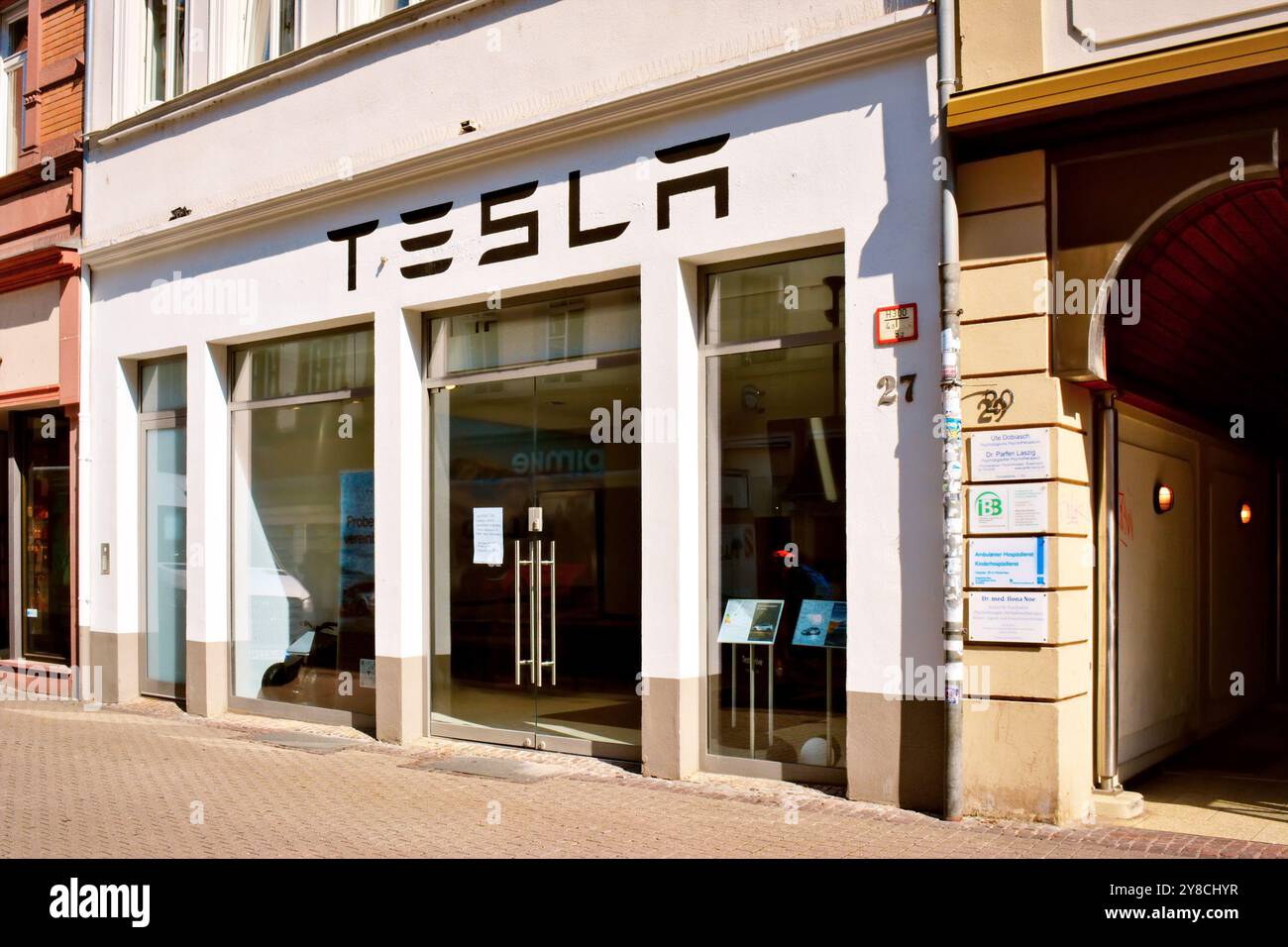 Heidelberg, Germany - June 28th 2024: Tesla electric car showroom pop ...
