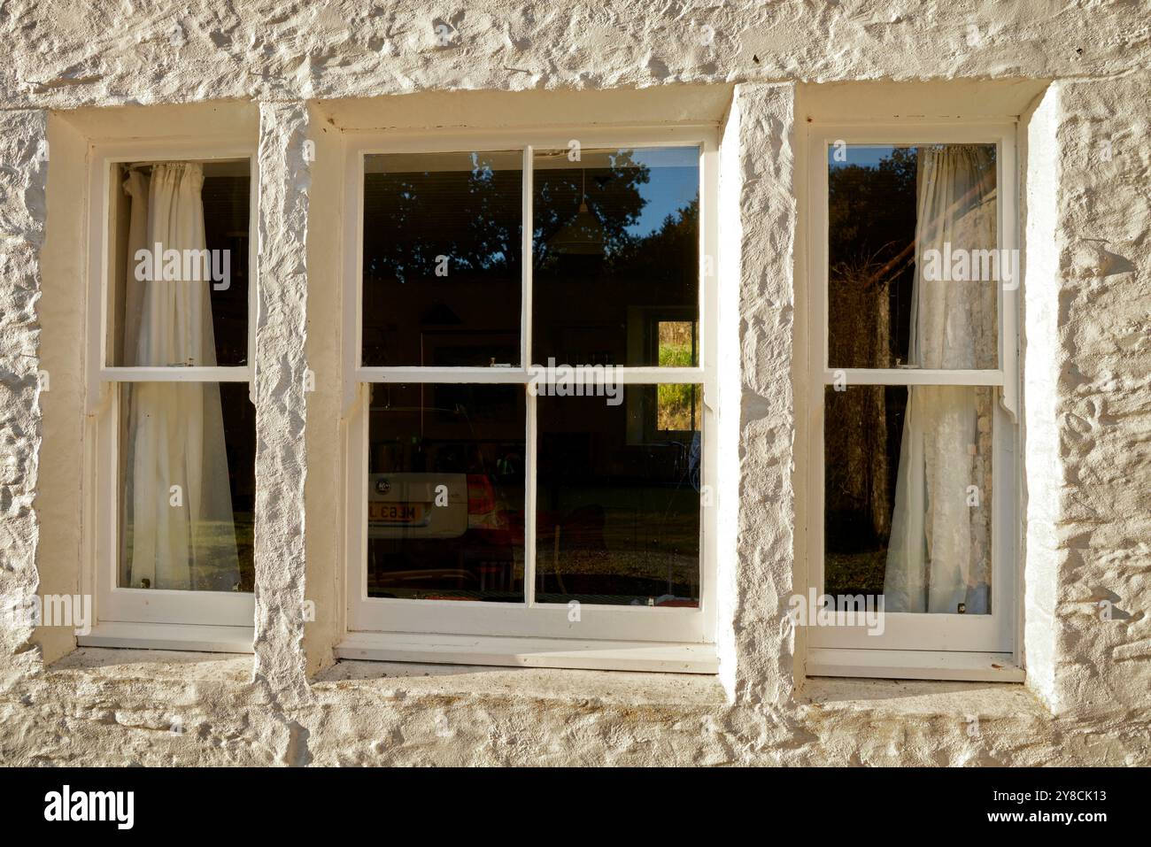 Detail of window and wall covering on a traditional Scottish farmhouse ...
