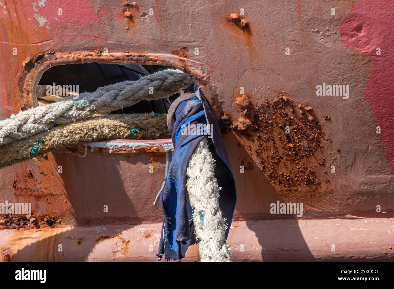 abstract nautical or maritime themed image of old ropes and mooring ...
