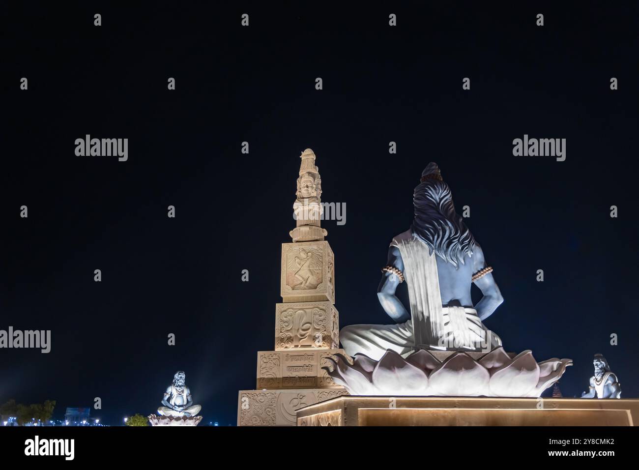 idols of hindu holy sage sitting in mediation at outdoor at night Stock ...