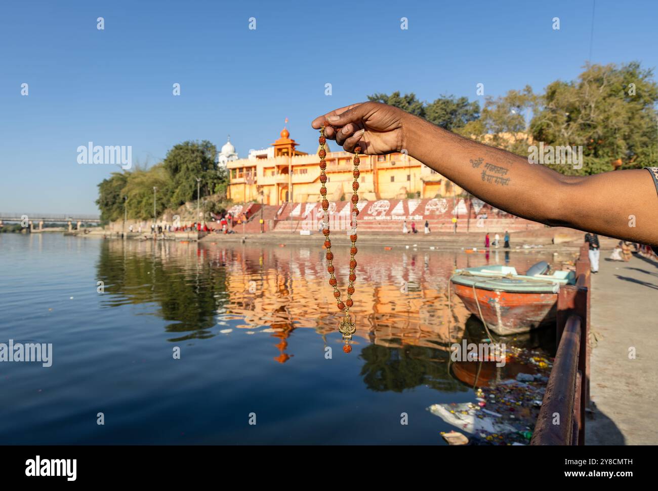 holy rudraksha seed garland with pristine holy Shipra river and ancient ...