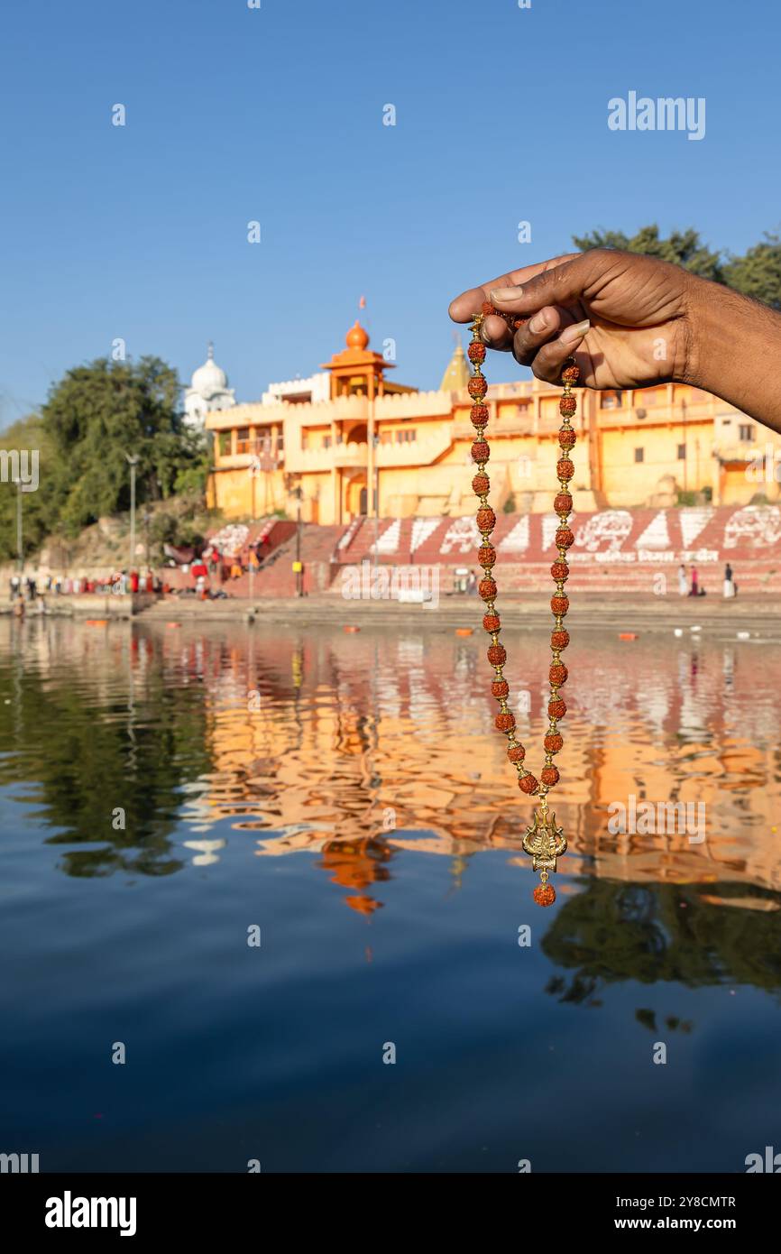holy rudraksha seed garland with pristine holy Shipra river and ancient ...