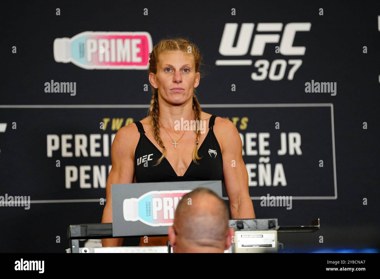 SALT LAKE CITY, UT - October 4: Kayla Harrison steps on the scale for ...