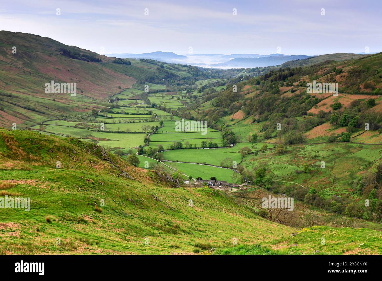 View over the Troutbeck valley, above lake Windermere, Lake District ...