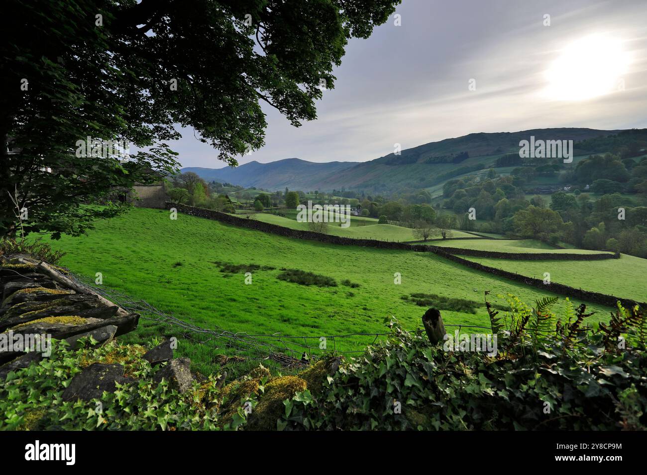 View over the Troutbeck valley, above lake Windermere, Lake District ...