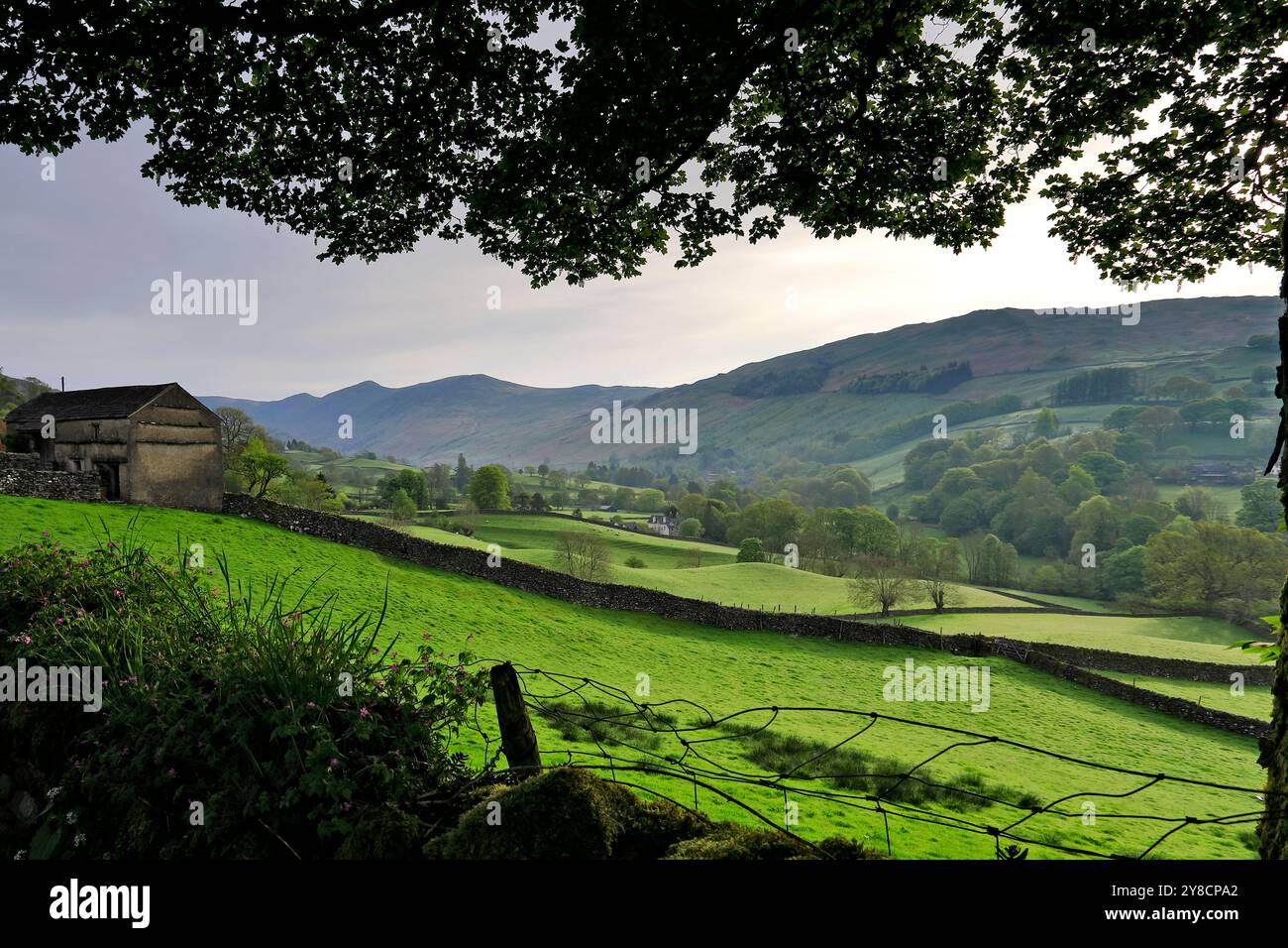 View over the Troutbeck valley, above lake Windermere, Lake District ...