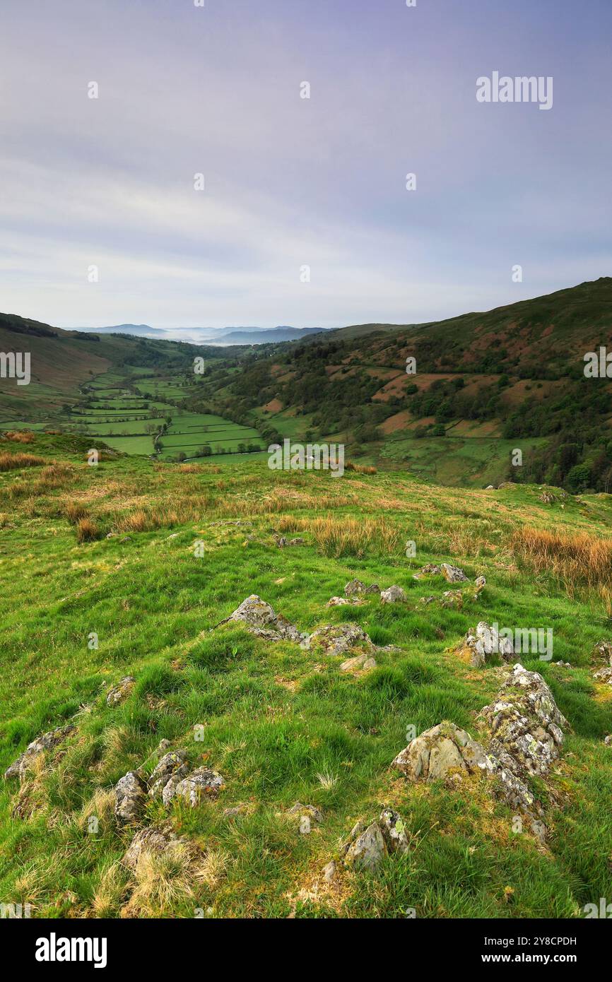 View over the Troutbeck valley, above lake Windermere, Lake District ...