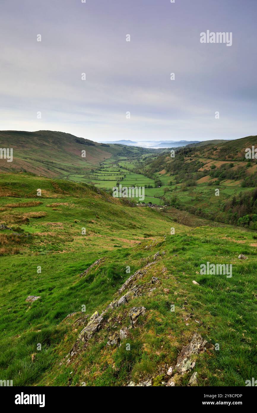 View over the Troutbeck valley, above lake Windermere, Lake District ...