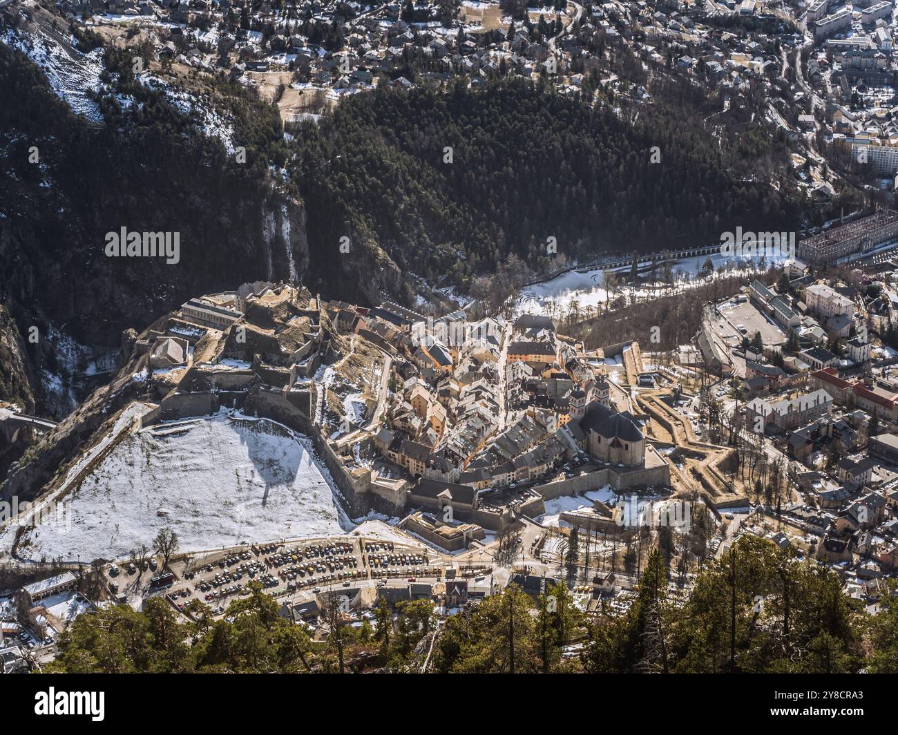 An aerial view of Briançon, a historic fortified town in the French ...