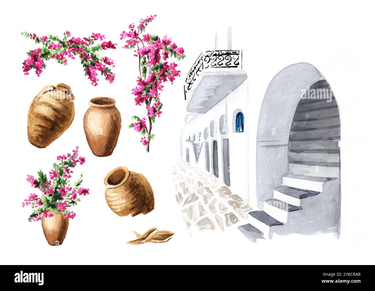 Element of traditional Greek architecture set, Mediterranean, Greece ...