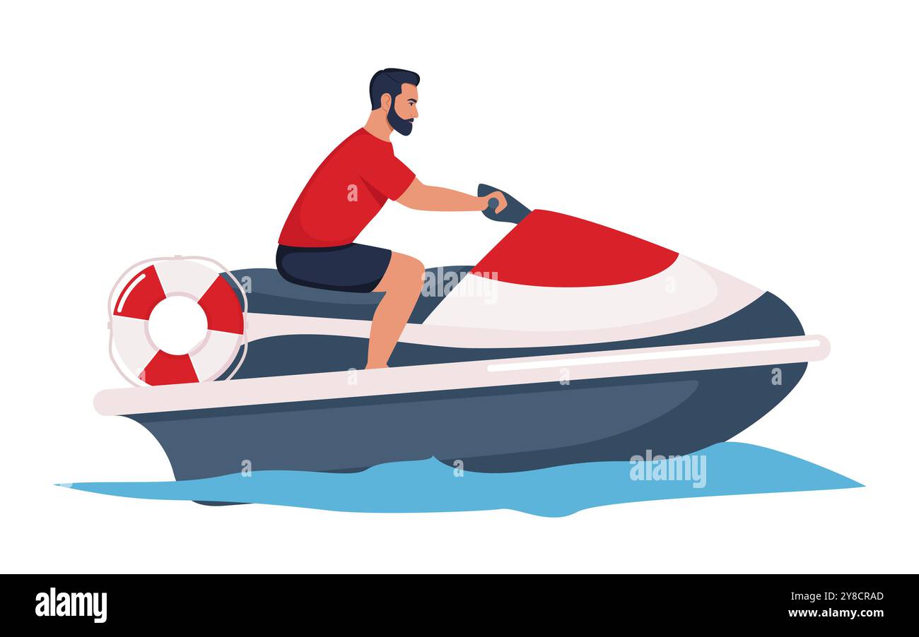 Beach lifeguard drives water scooter, looking for people to rescue ...