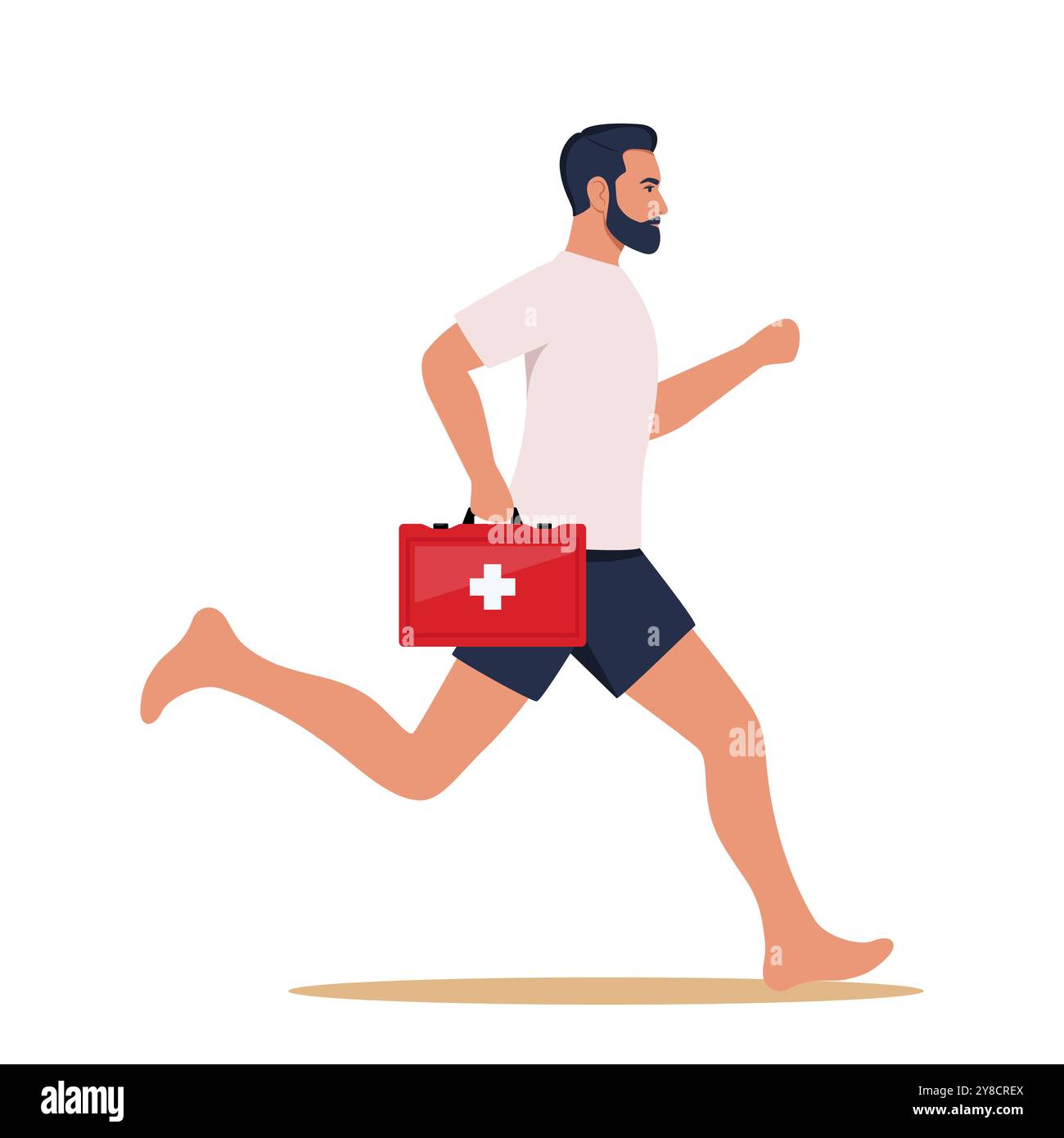 Man lifeguard runs along beach to save life of man in need of help is ...