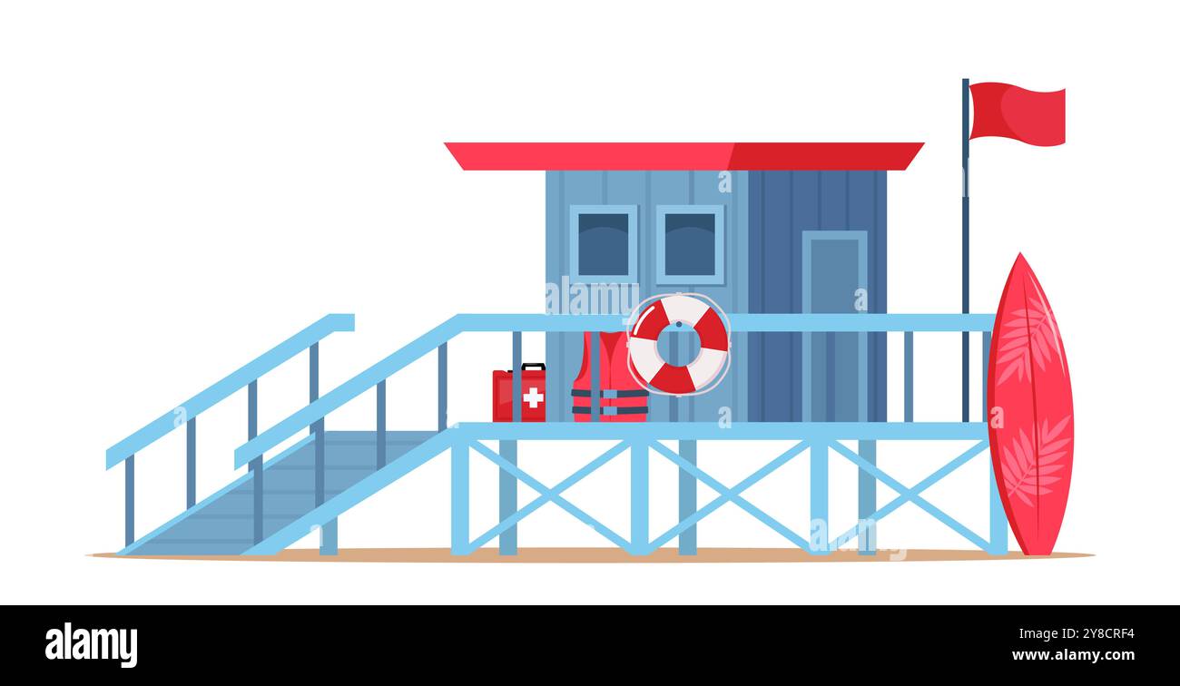 Lifeguard tower on the beach. Coast guard station in modern flat design ...