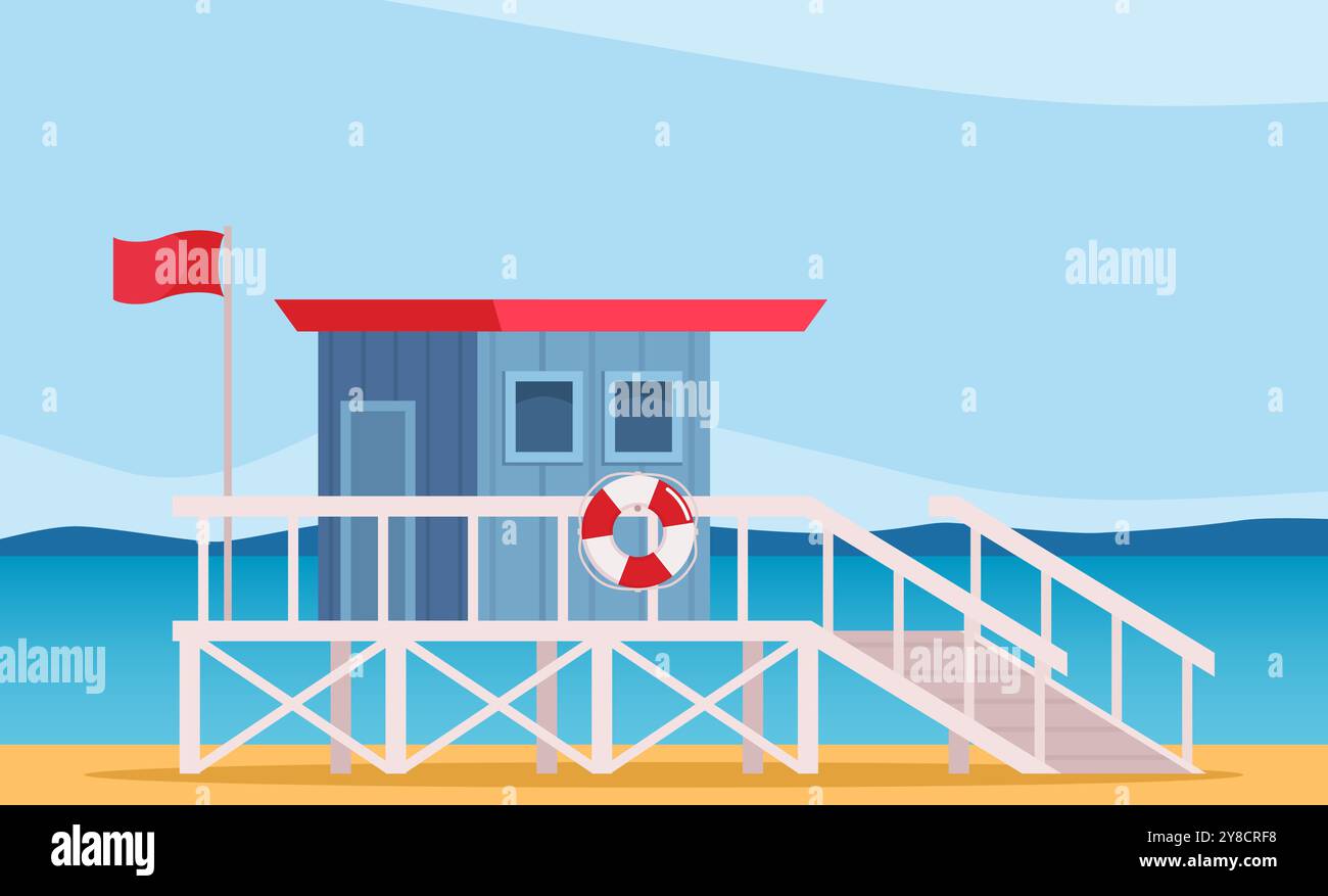 Lifeguard tower on the beach. Coast guard station in modern flat design ...