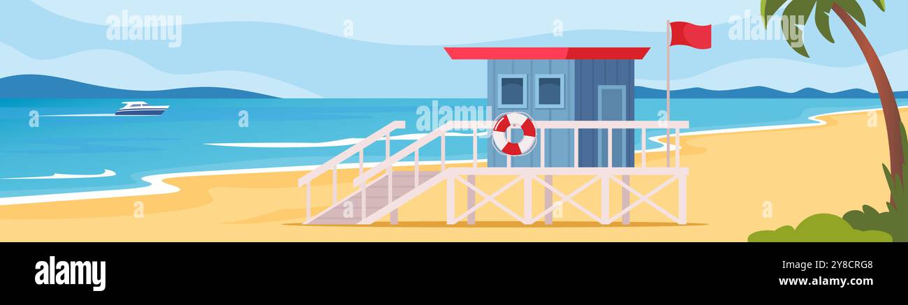 Lifeguard tower on the beach. Coast guard station in modern flat design ...
