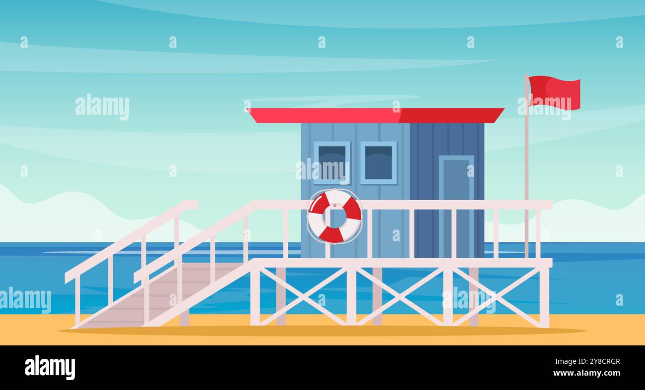 Lifeguard tower on the beach. Coast guard station in modern flat design ...