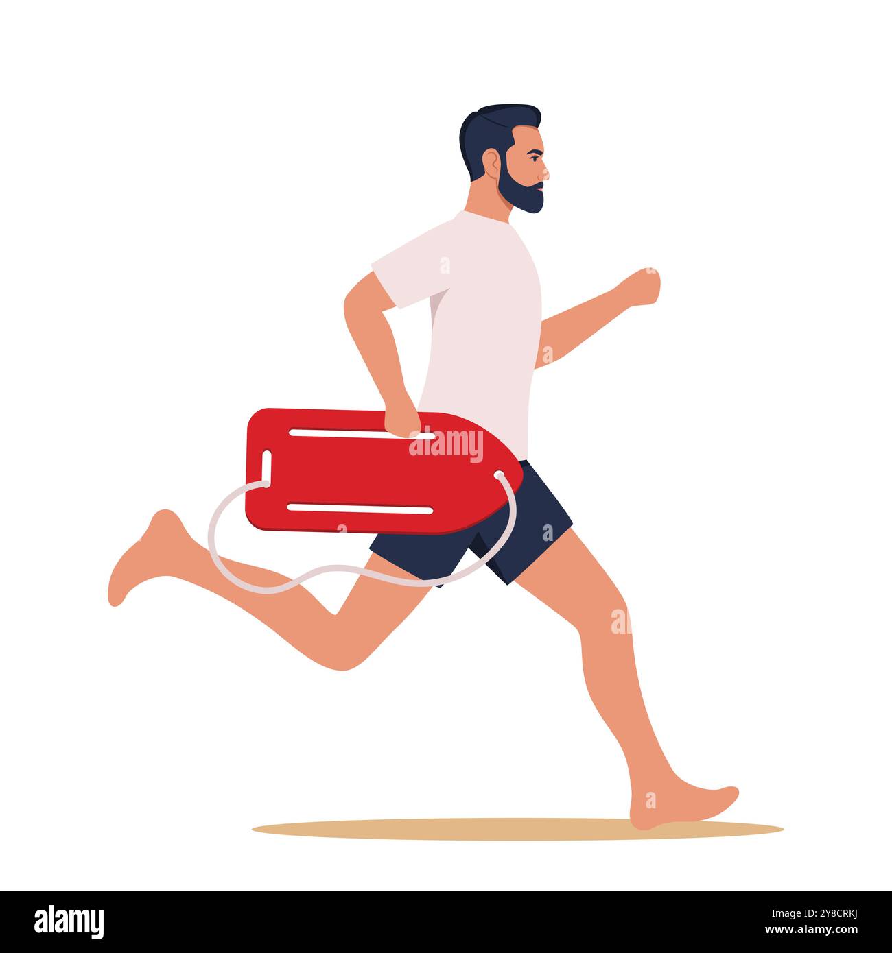 Man lifeguard runs along beach to save life of man in need of help is ...