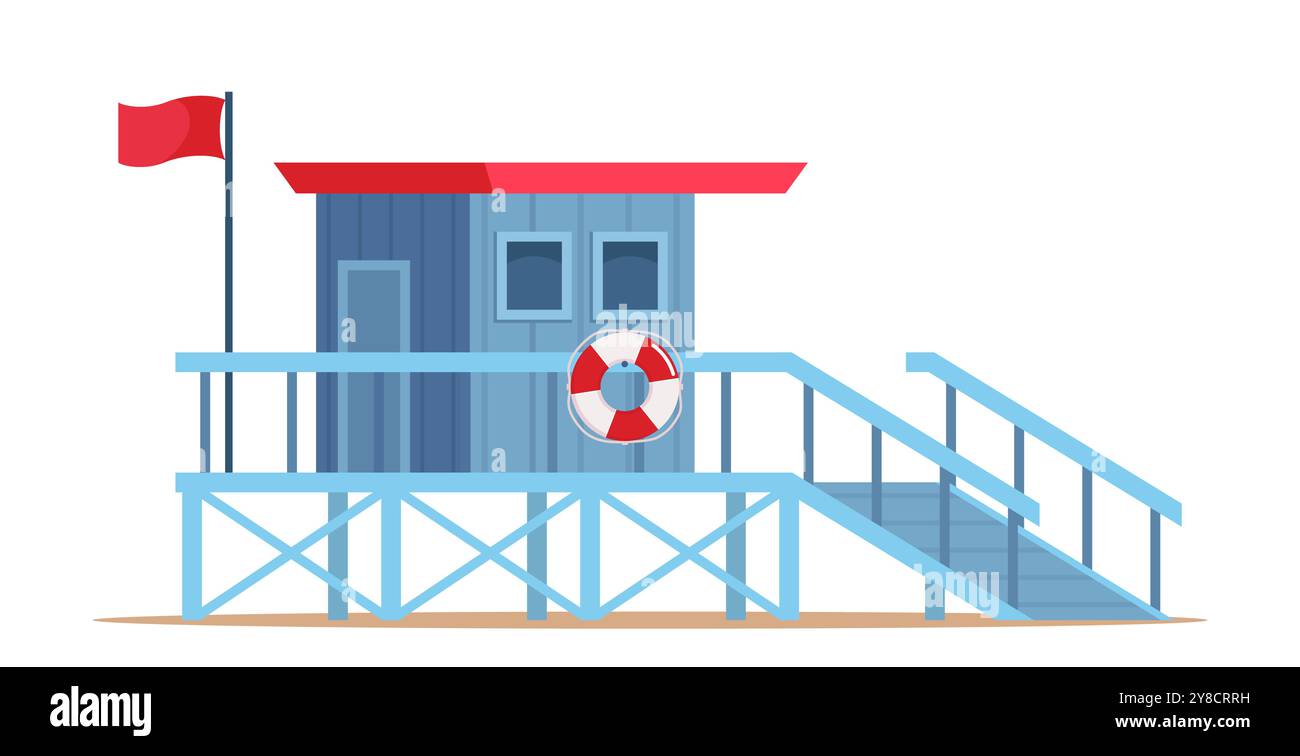 Lifeguard tower on the beach. Coast guard station in modern flat design ...