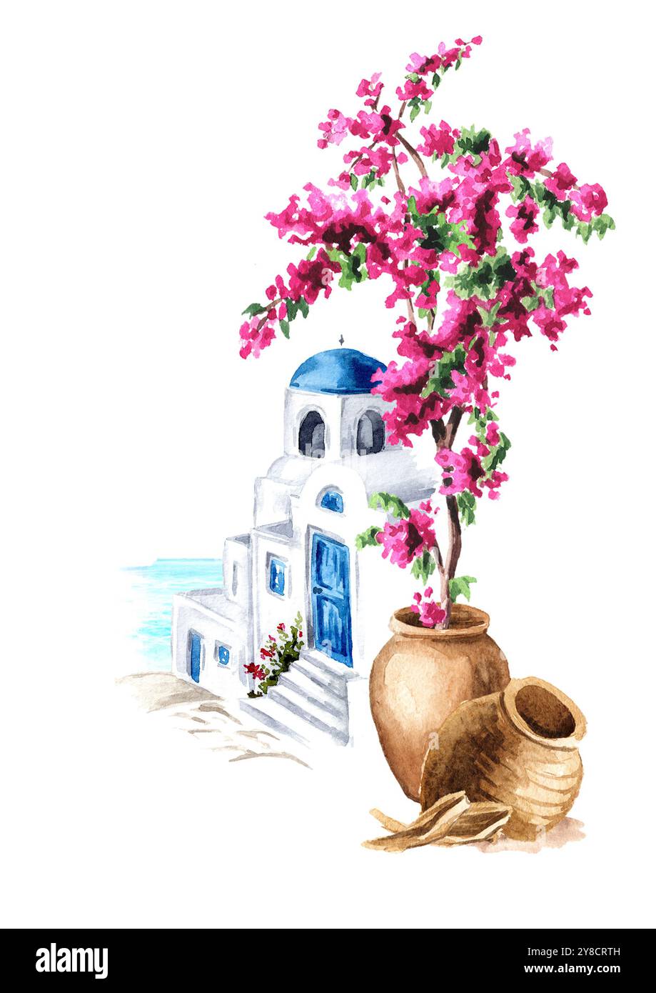 Element of traditional Greek architecture, Mediterranean, Greece. Hand ...