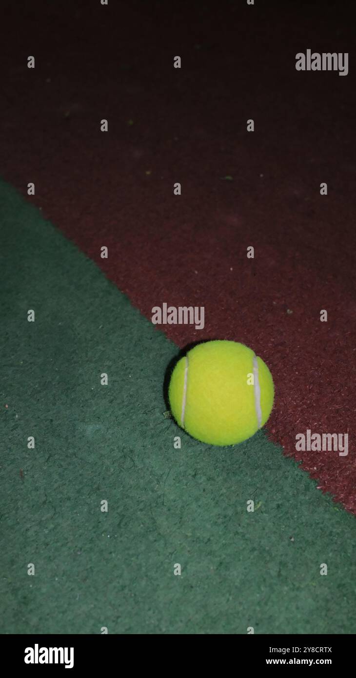 Single Tennis Ball On Tennis Court. Tennis Sport in tennis hall, green ...