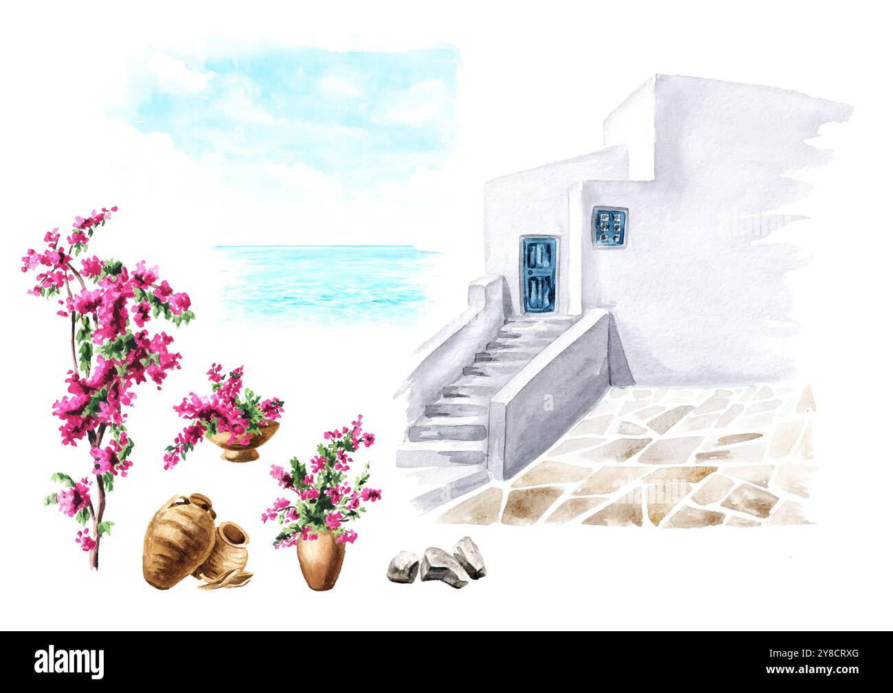 Element of traditional Greek church architecture set, Mediterranean ...