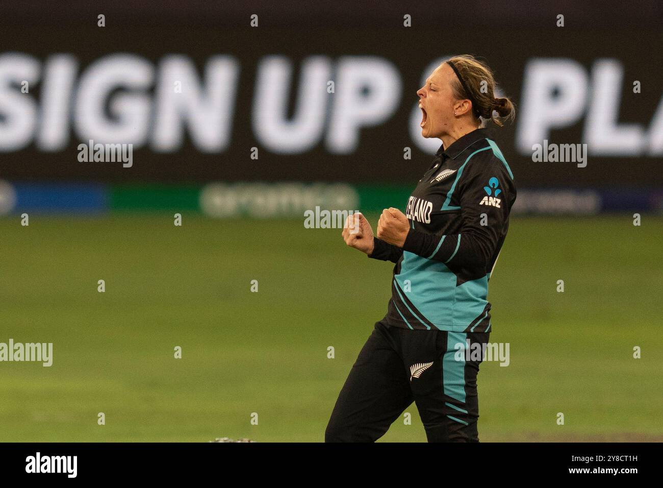 New Zealand's Lea Tahuhu celebrates the wicket of India's Jemimah ...
