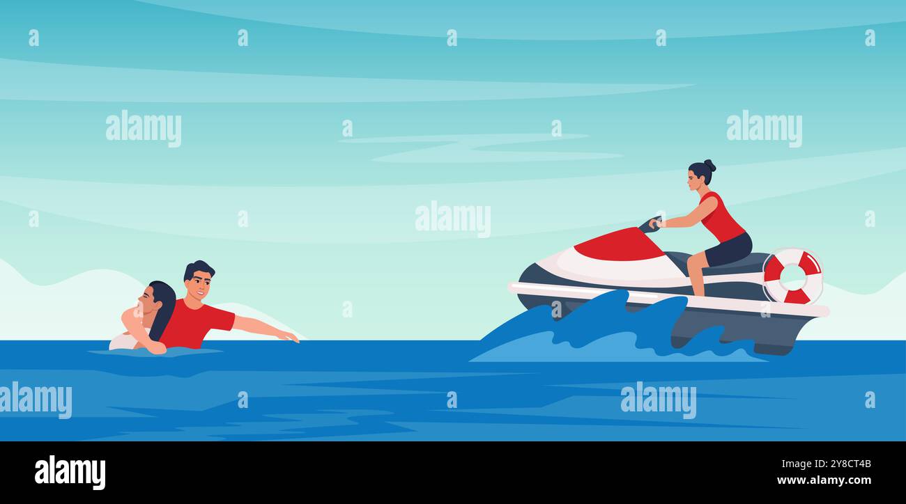 Beach lifeguard saving unconscious woman drowning in water and another ...