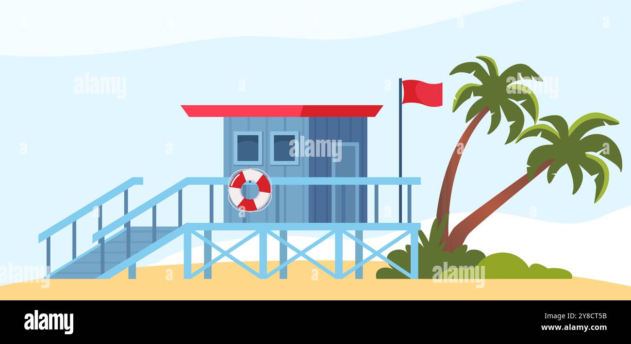 Lifeguard tower on the beach. Coast guard station in modern flat design ...