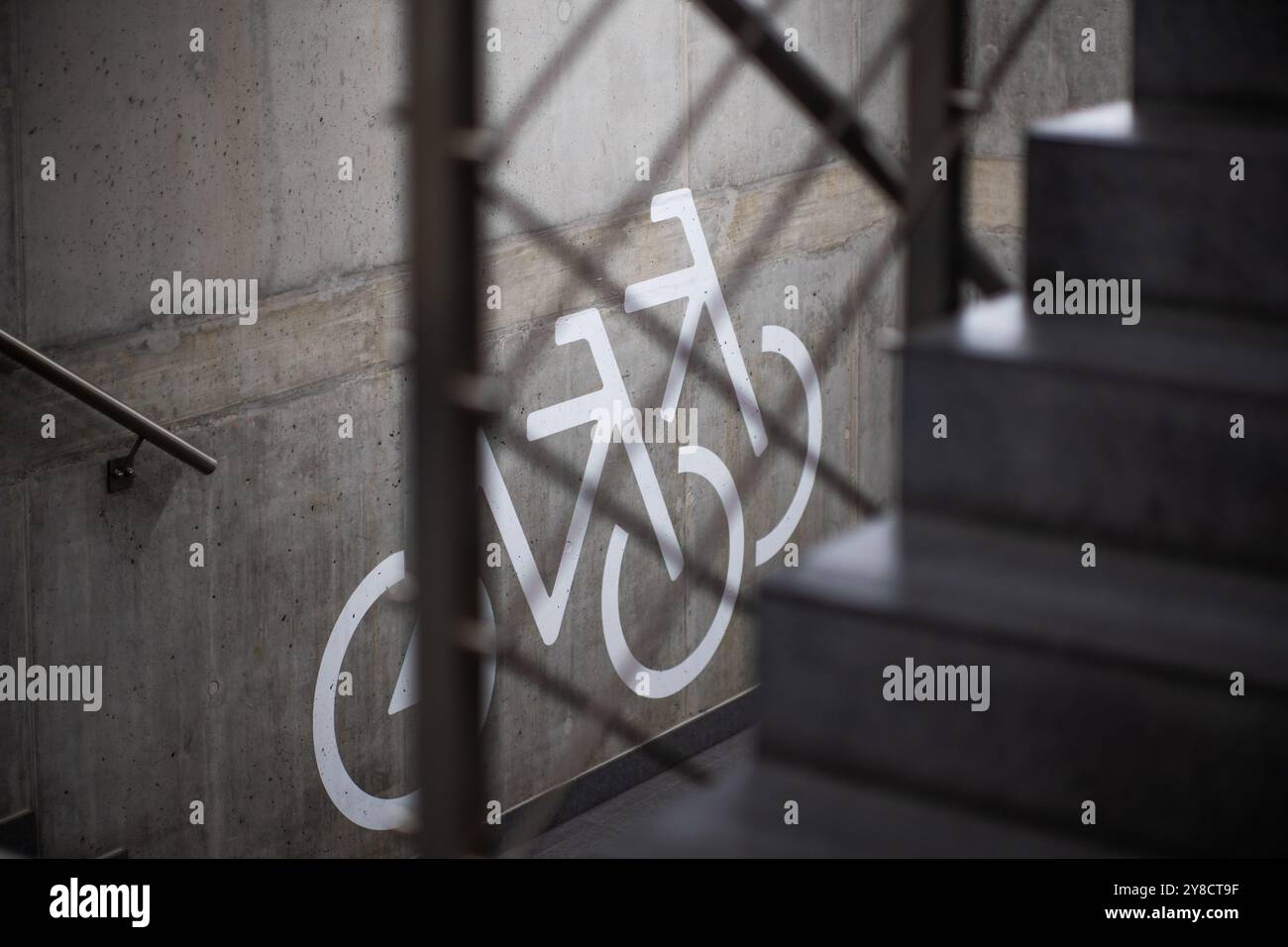 bicycle underground parking lot staircase concrete wall Stock Photo - Alamy