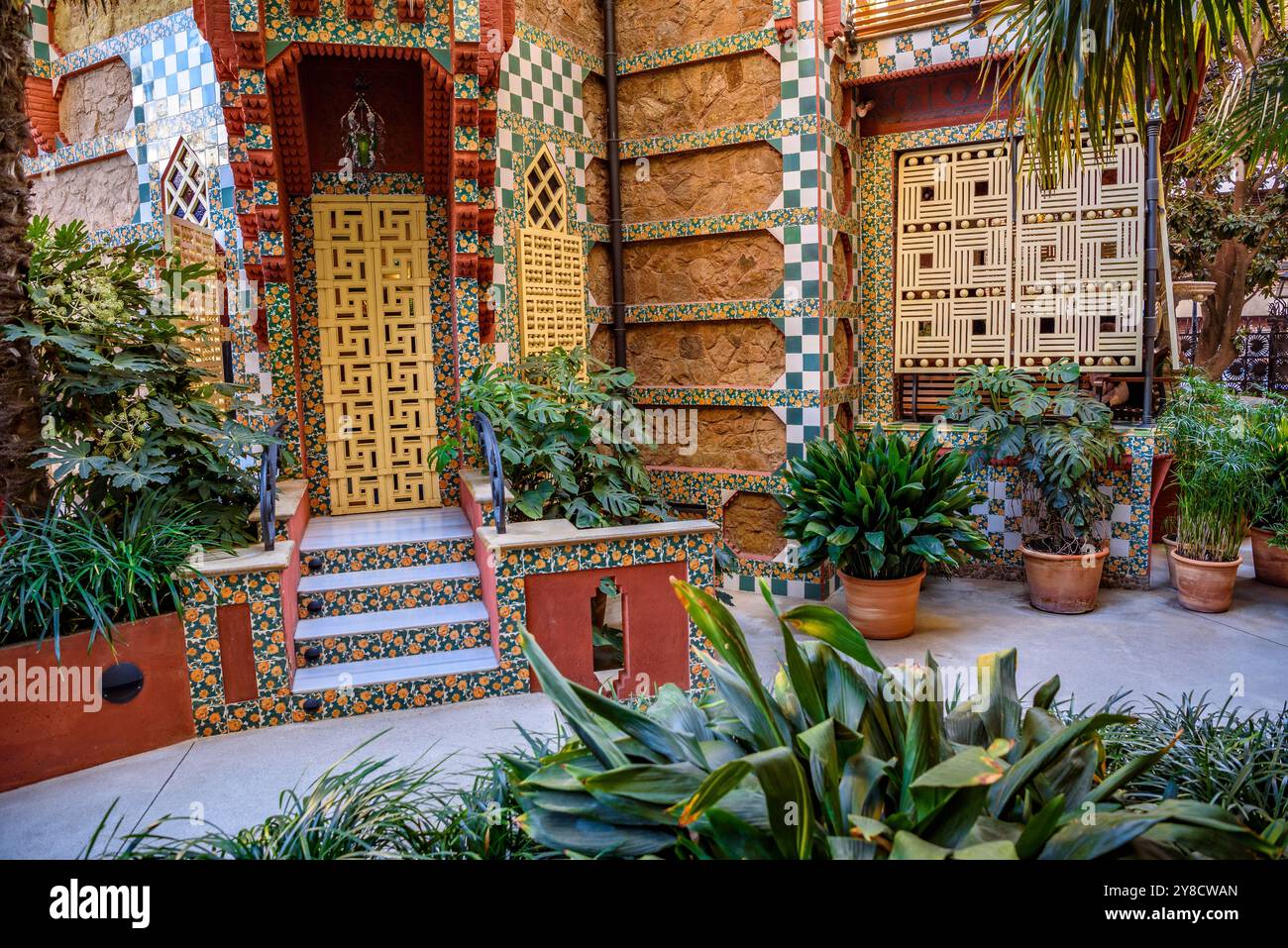 Oriental-inspired garden of the Casa Vicens, designed by Antoni Gaudí ...