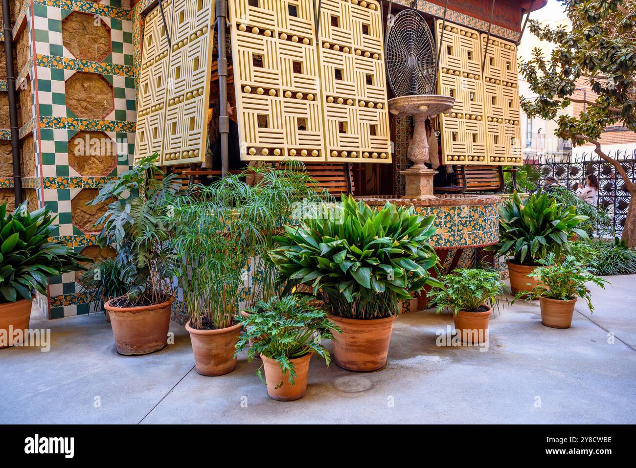 Oriental-inspired garden of the Casa Vicens, designed by Antoni Gaudí (Barcelona, Catalonia ...