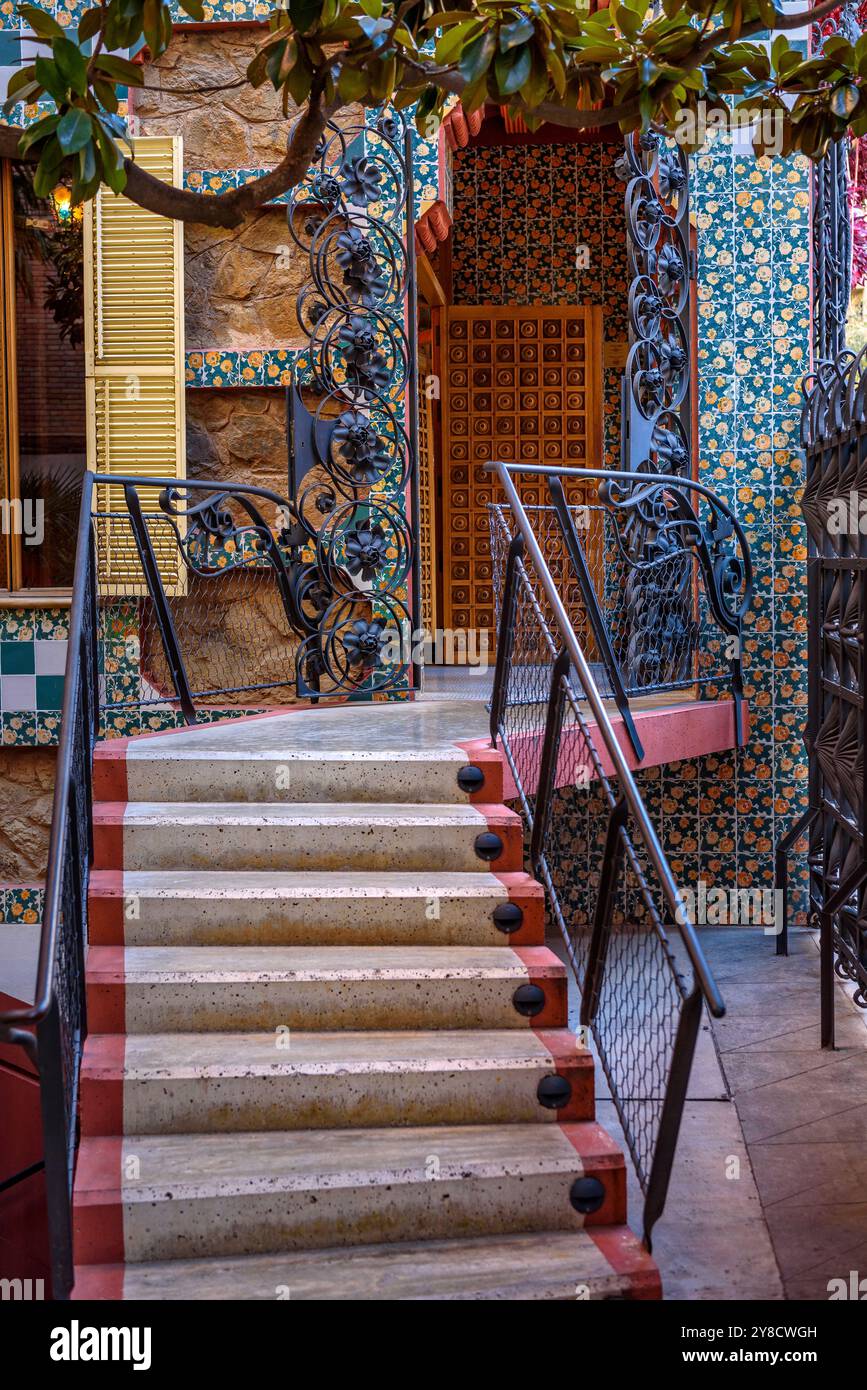 Oriental-inspired garden of the Casa Vicens, designed by Antoni Gaudí ...