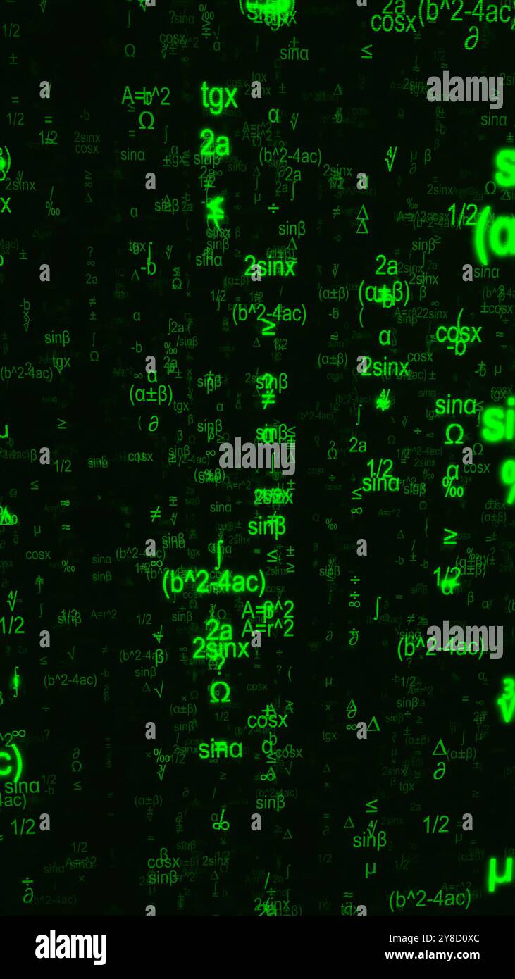 Math Scientific Abstract Green Neon Vertical Background 3D Illustration ...