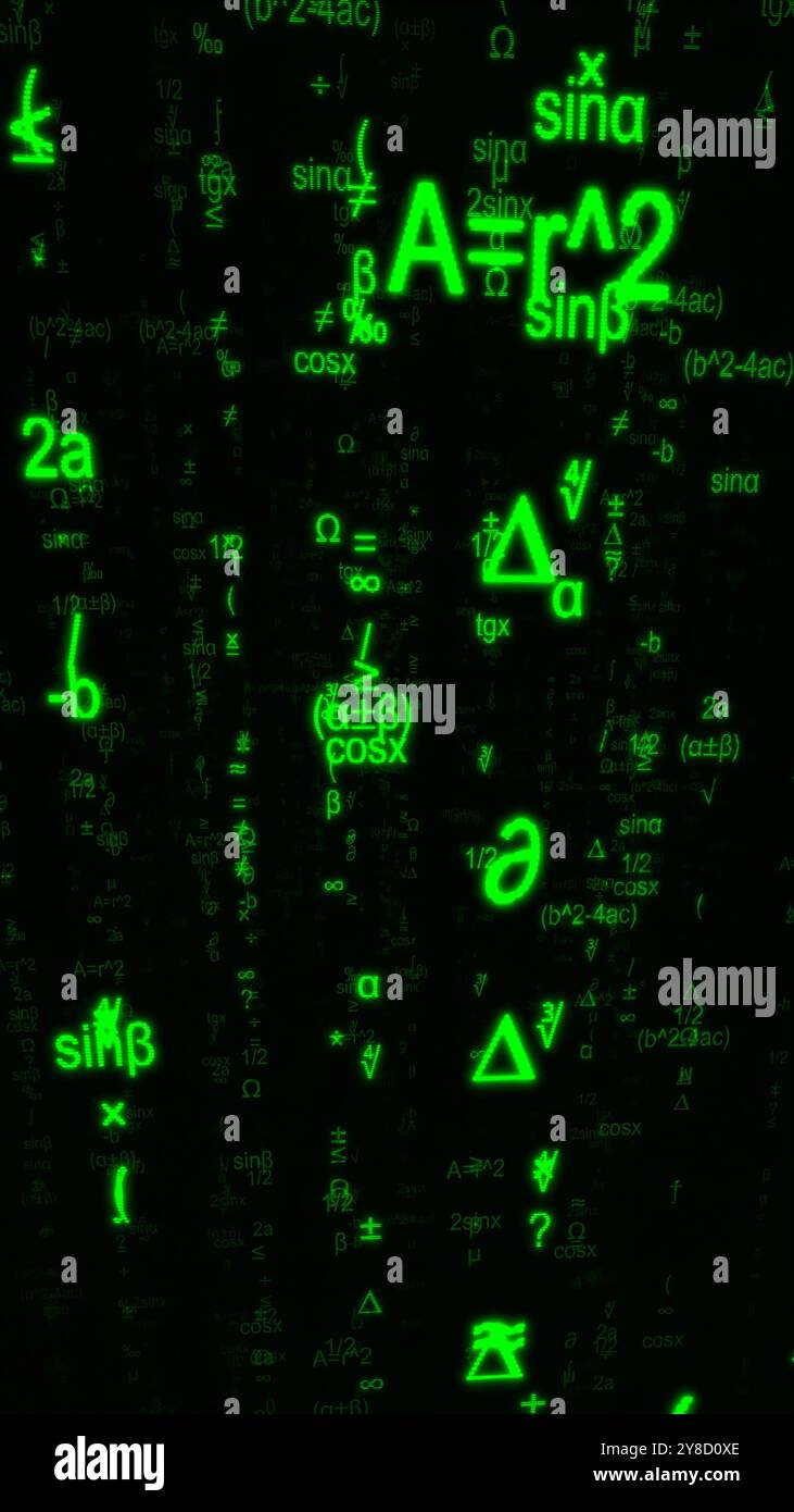 Math Scientific Abstract Green Neon Vertical Background 3D Illustration ...