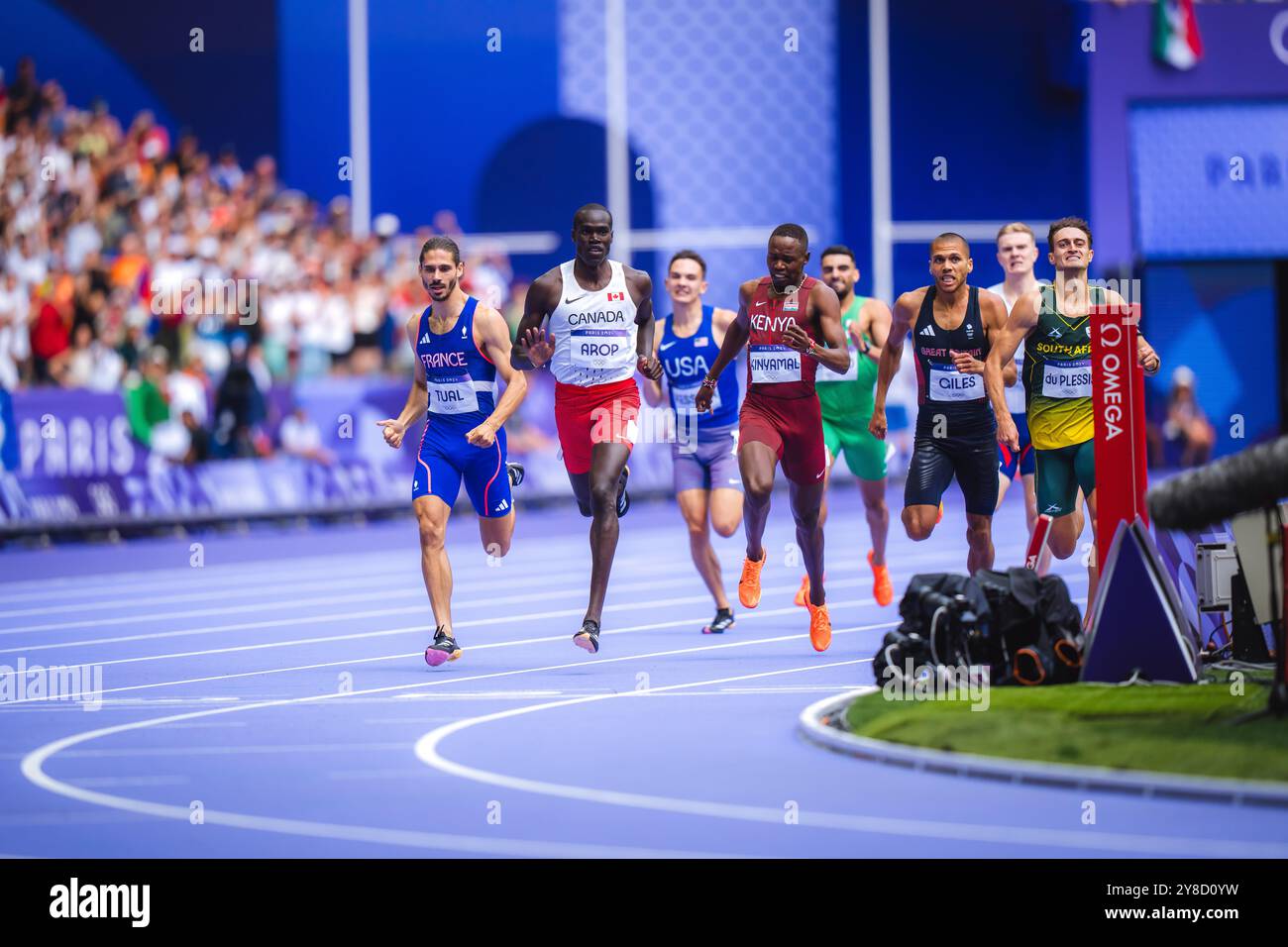 Marco Arop participating in the 800 meters at the Paris 2024 Olympic ...