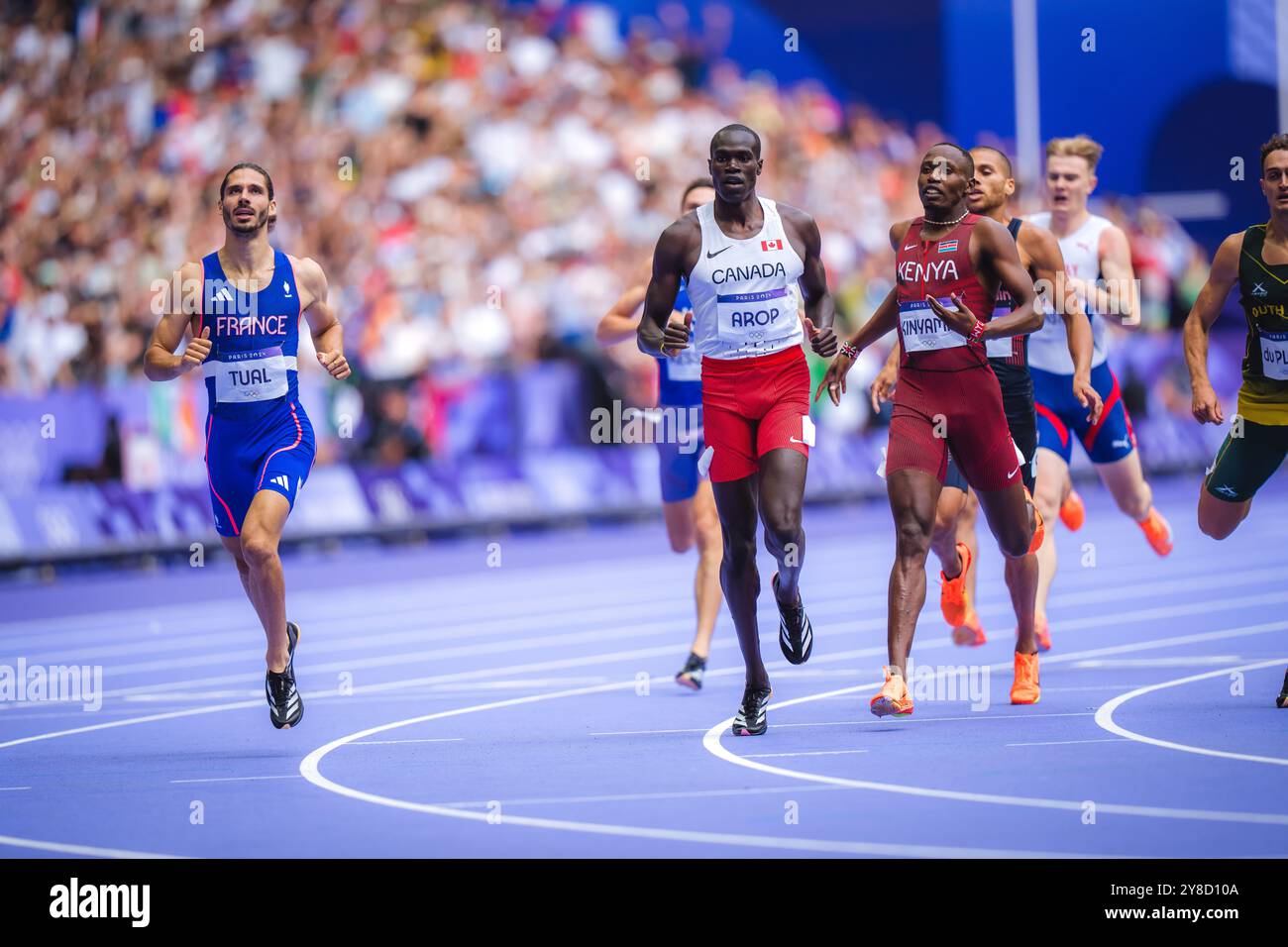 Marco Arop participating in the 800 meters at the Paris 2024 Olympic ...