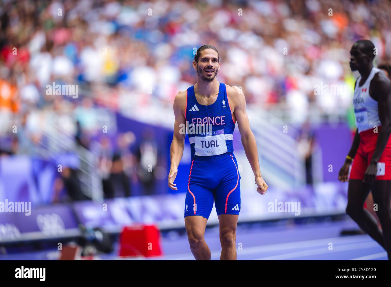 Gabriel Tual participating in the 800 meters at the Paris 2024 Olympic ...